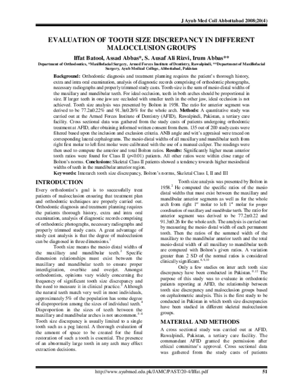 (PDF) Evaluation of tooth size discrepancy in different malocclusion groups