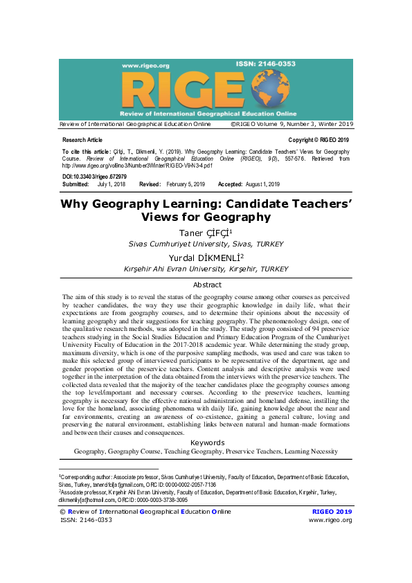 (PDF) Why Geography Learning: Candidate Teachers’ Views for Geography