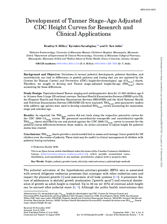 (PDF) Development of Tanner Stage–Age Adjusted CDC Height Curves for ...