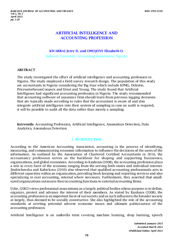(PDF) ARTIFICIAL INTELLIGENCE AND ACCOUNTING PROFESSION