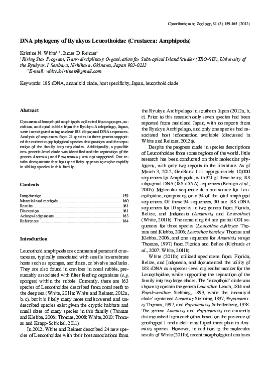 (PDF) NA phylogeny of Ryukyus Leucothoidae (Crustacea: Amphipoda)