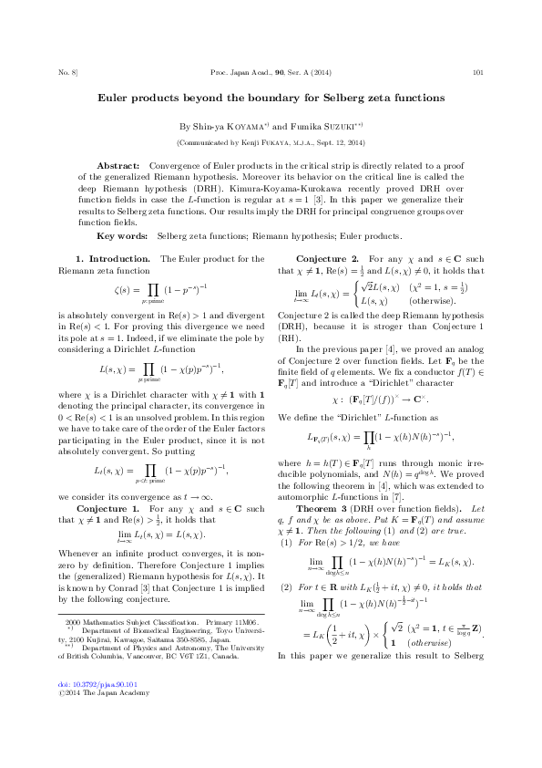 (PDF) Euler products beyond the boundary for Selberg zeta functions