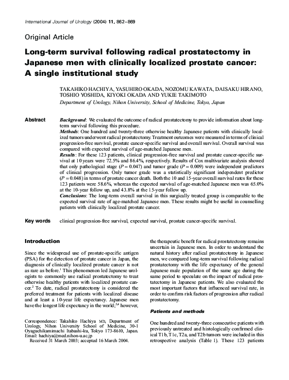 (PDF) Long-term survival following radical prostatectomy in Japanese ...