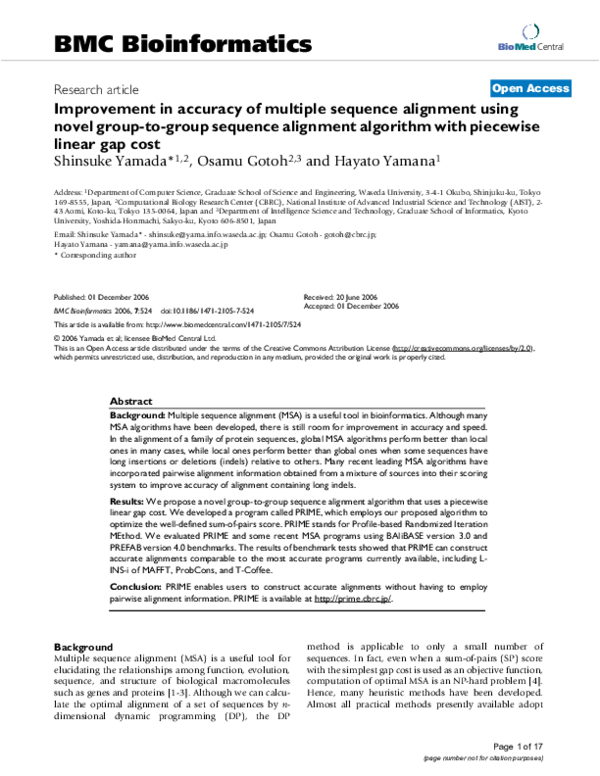(PDF) Improvement in accuracy of multiple sequence alignment using novel group-to-group sequence ...