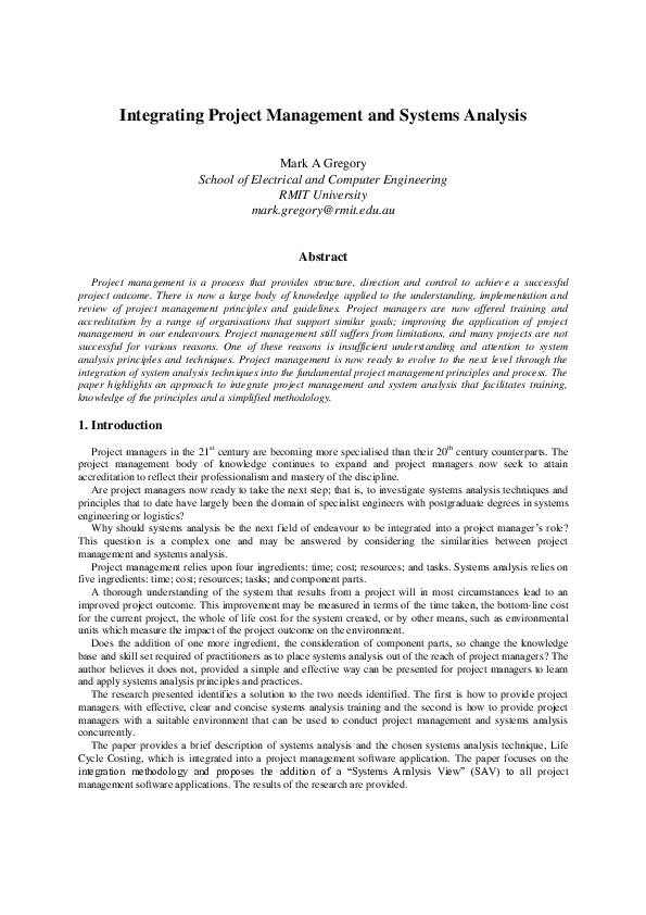 (PDF) Integrating project management and systems analysis