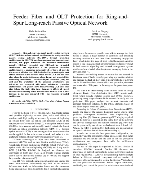 (PDF) Feeder fiber and OLT protection for ring-and-spur long-reach ...