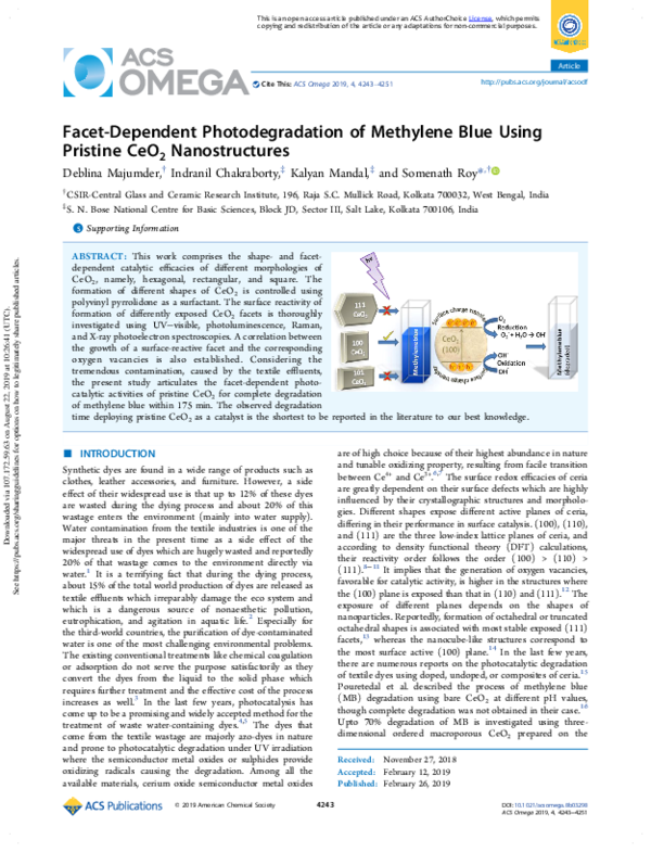 (PDF) Facet-Dependent Photodegradation of Methylene Blue Using Pristine ...