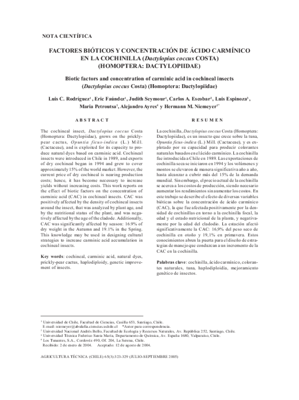 (PDF) Nota Científica - Biotic factors and concentration of carminic ...