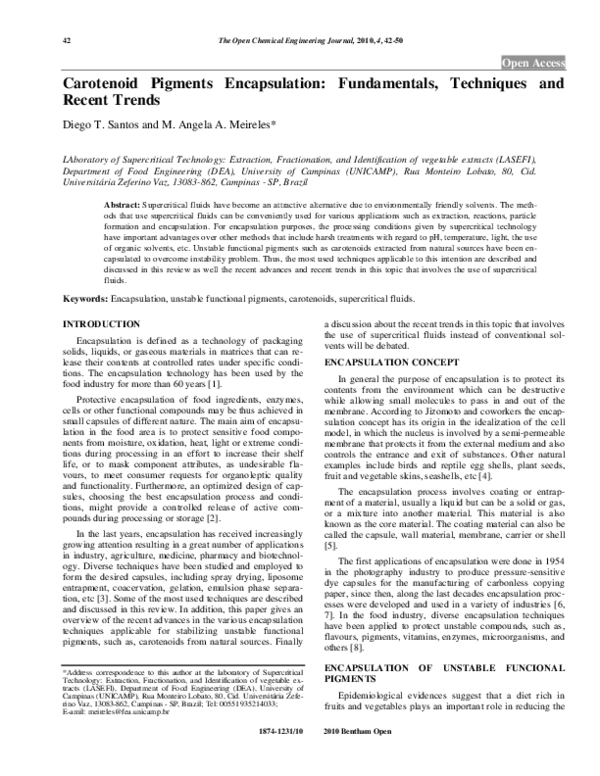 (PDF) Carotenoid Pigments Encapsulation: Fundamentals, Techniques and Recent Trends