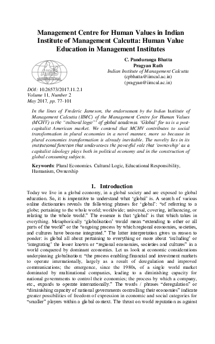 (PDF) Management Centre for Human Values in Indian Institute of ...