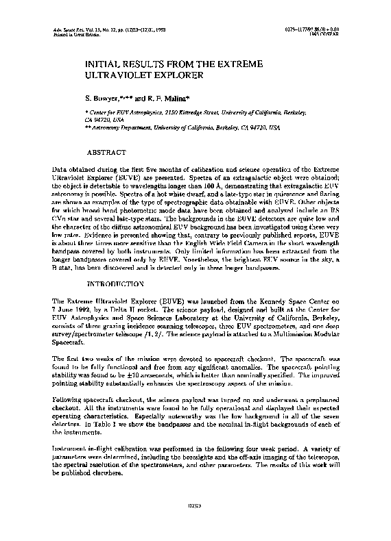 (PDF) Initial results from the extreme ultraviolet explorer
