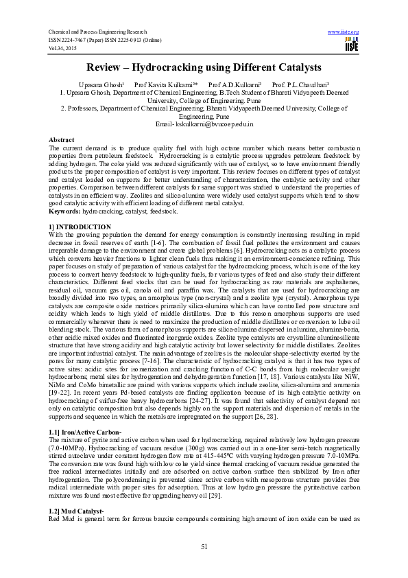 (PDF) Review – Hydrocracking using Different Catalysts