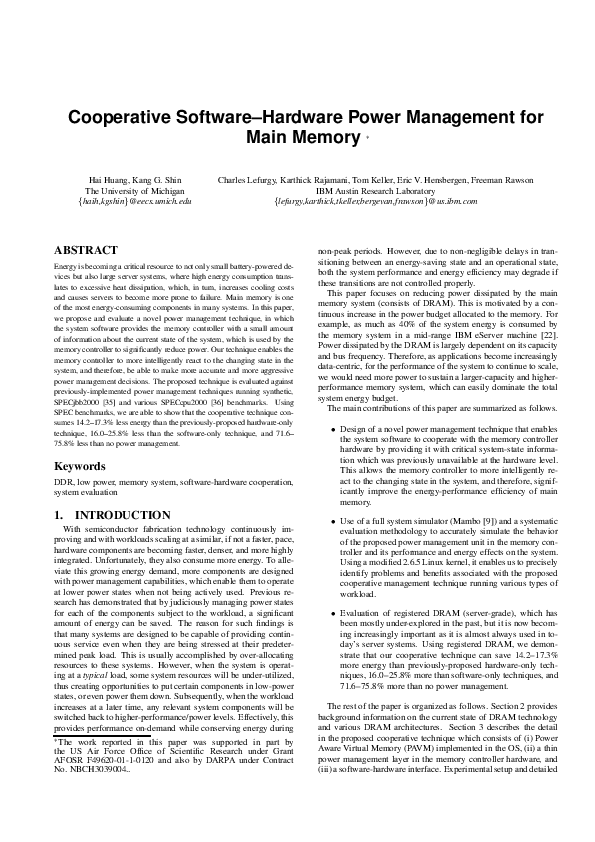 (PDF) Cooperative Software-Hardware Power Management for Main Memory ...