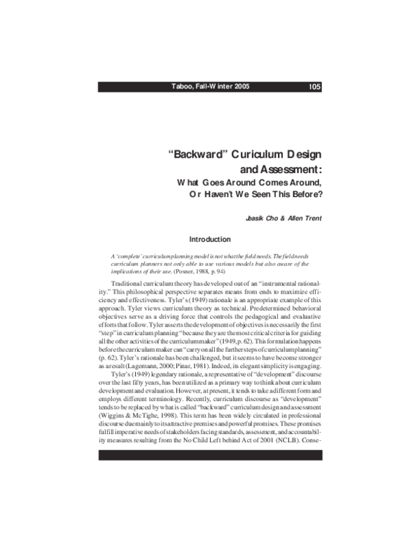 (PDF) Backward" Curriculum Design and Assessment: What Goes Around ...