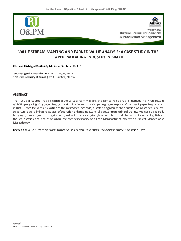 (PDF) Value Stream Mapping and Earned Value Analysis: A Case Study in ...