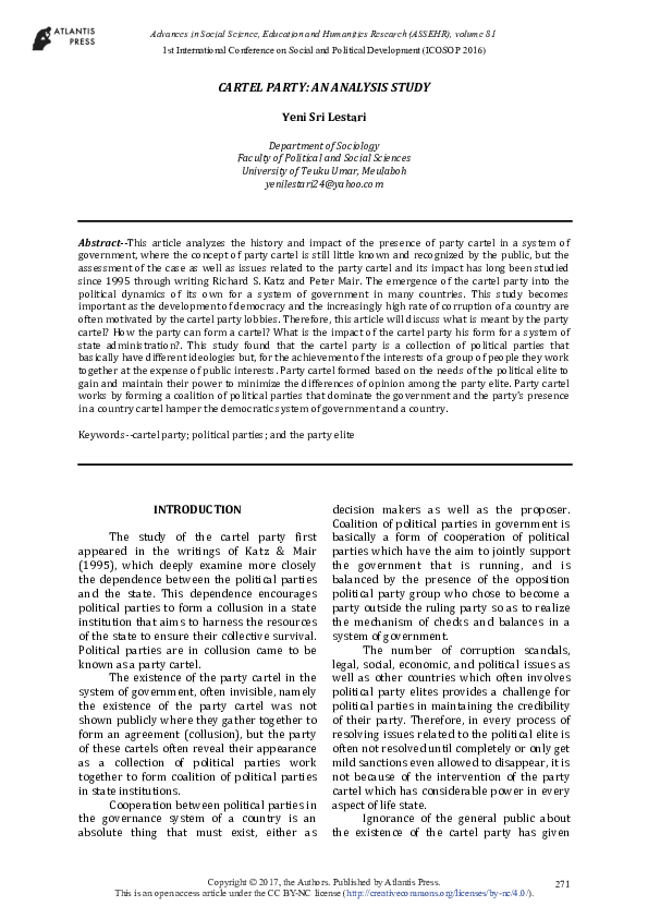 (PDF) Cartel Party: An Analysis Study