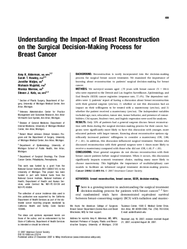 (PDF) Understanding the Impact of Breast Reconstruction on the Surgical ...