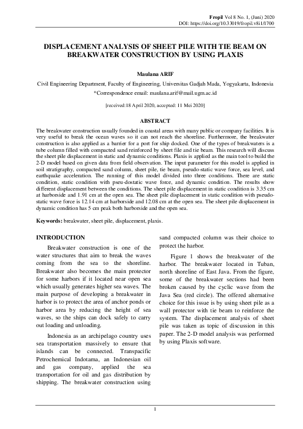 (PDF) DISPLACEMENT ANALYSIS OF SHEET PILE WITH TIE BEAM ON BREAKWATER ...