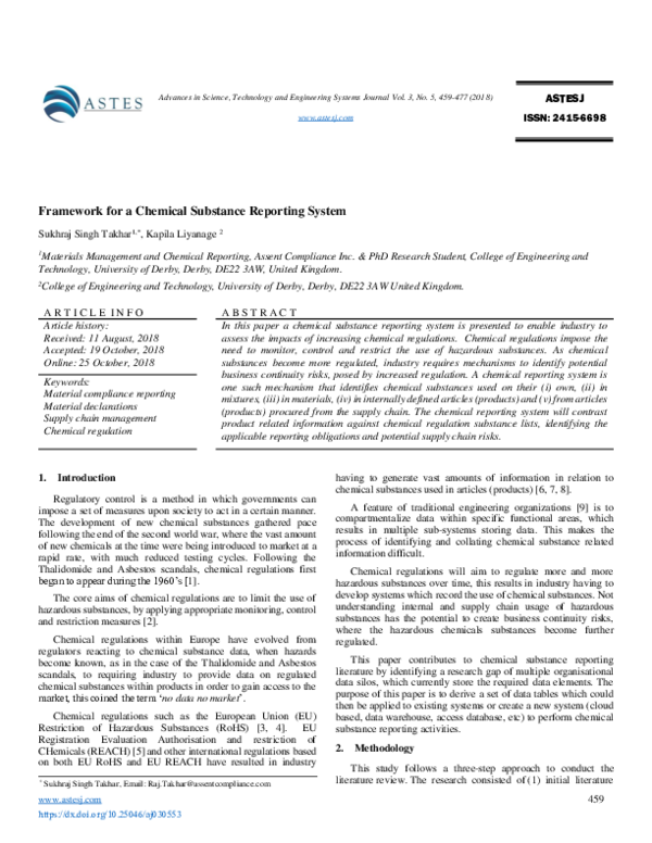 (PDF) Framework for a Chemical Substance Reporting System