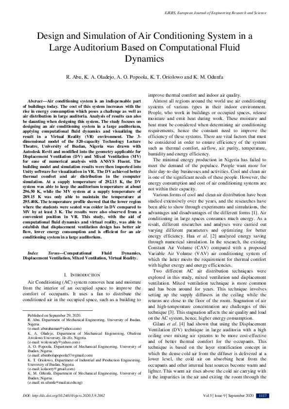 (PDF) Design and Simulation of Air Conditioning System in a Large Auditorium Based on ...