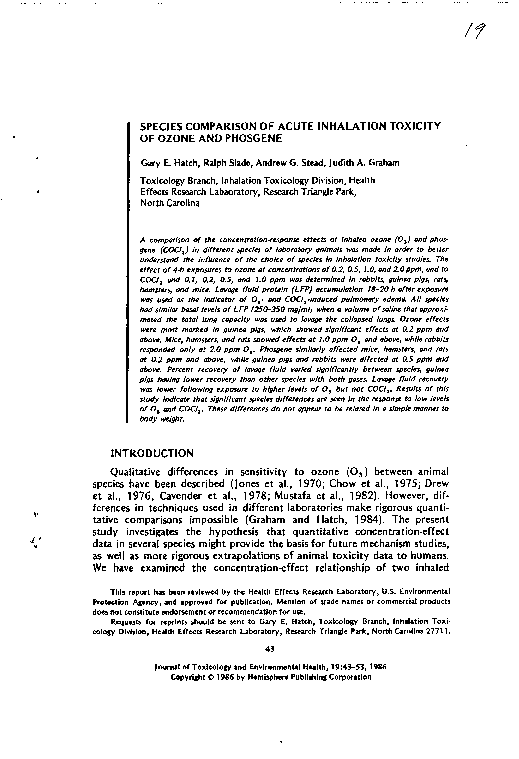 (PDF) Species comparison of acute inhalation toxicity of ozone and phosgene