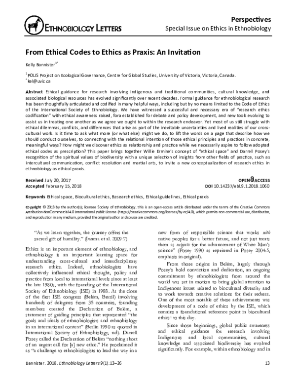 (PDF) From Ethical Codes to Ethics as Praxis: An Invitation