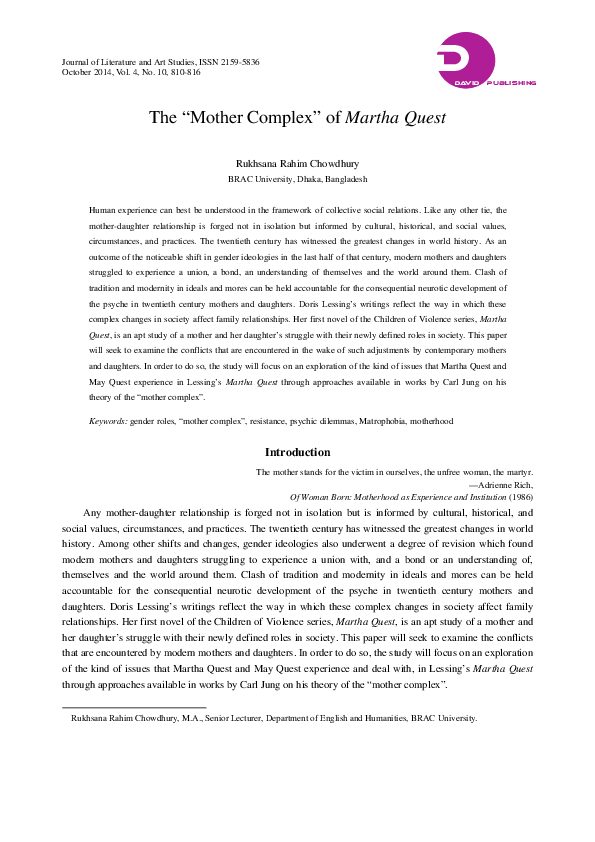 (PDF) The “Mother Complex” of Martha Quest