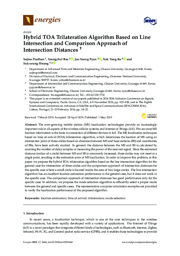 (PDF) Hybrid TOA Trilateration Algorithm Based on Line Intersection and Comparison Approach of ...