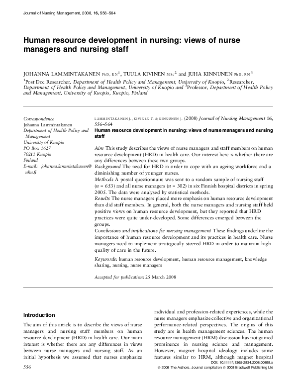 (PDF) Human resource development in nursing: views of nurse managers ...