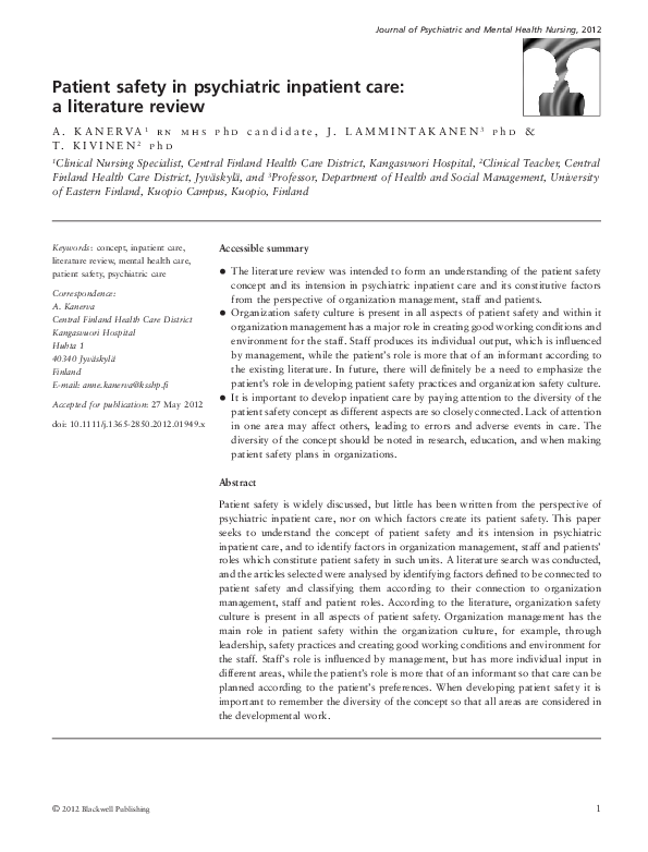 (PDF) Patient safety in psychiatric inpatient care: a literature review ...