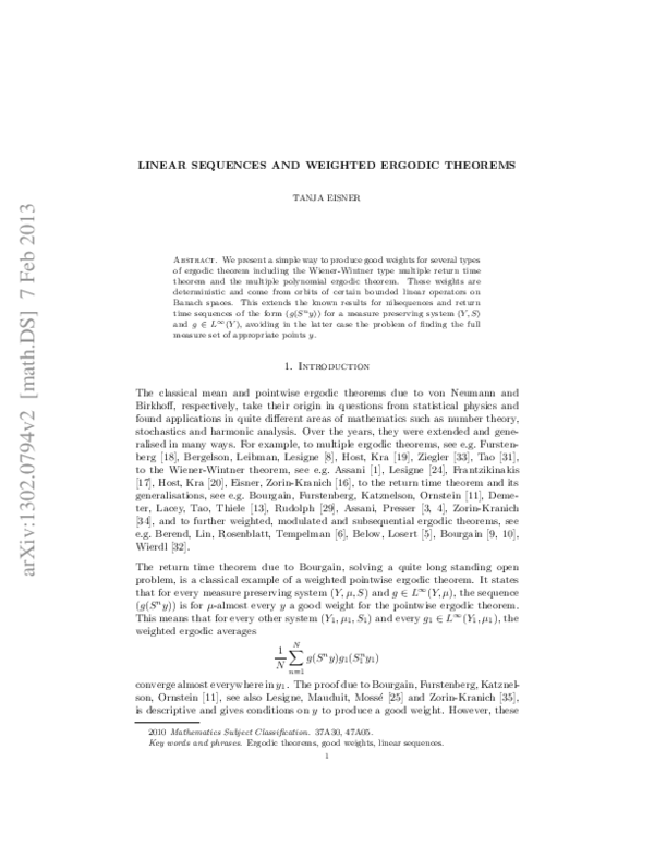 (PDF) Linear Sequences and Weighted Ergodic Theorems