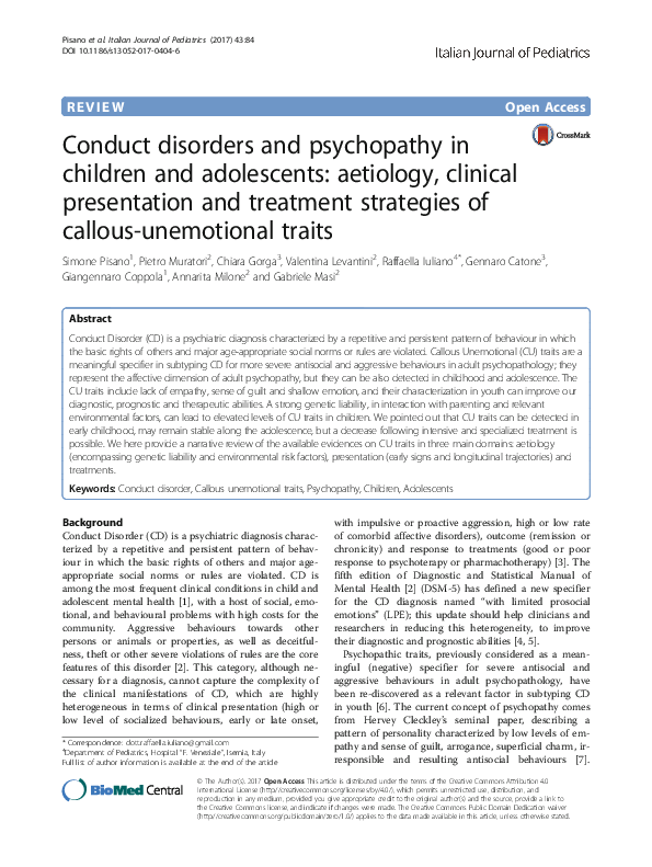(PDF) Conduct disorders and psychopathy in children and adolescents ...
