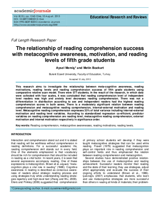 (PDF) The Relationship of Reading Comprehension Success with ...