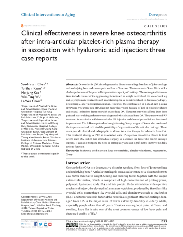 (PDF) Clinical effectiveness in severe knee osteoarthritis after intra-articular platelet-rich ...