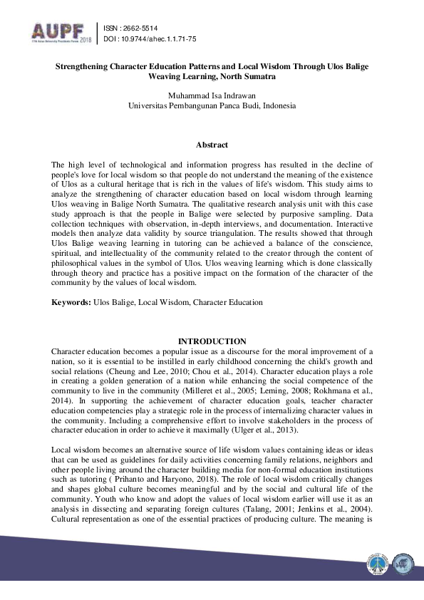 (PDF) Strengthening Character Education Patterns and Local Wisdom ...