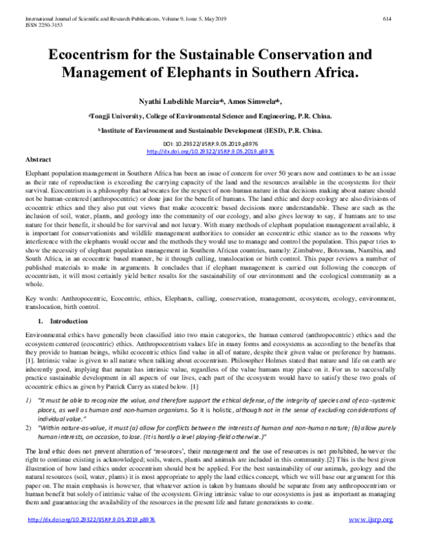 (PDF) Ecocentrism for the Sustainable Conservation and Management of ...