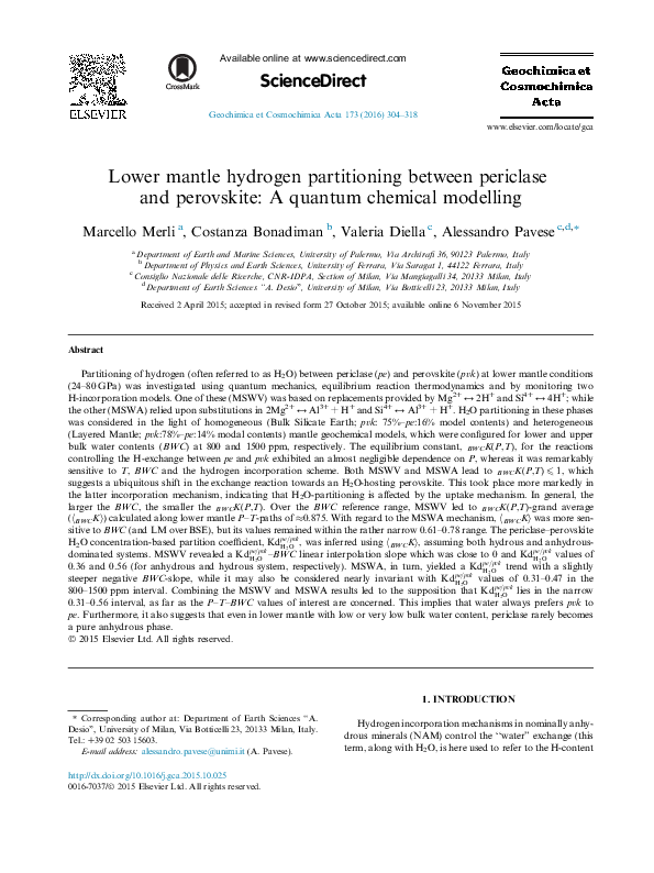 (PDF) Lower mantle hydrogen partitioning between periclase and ...