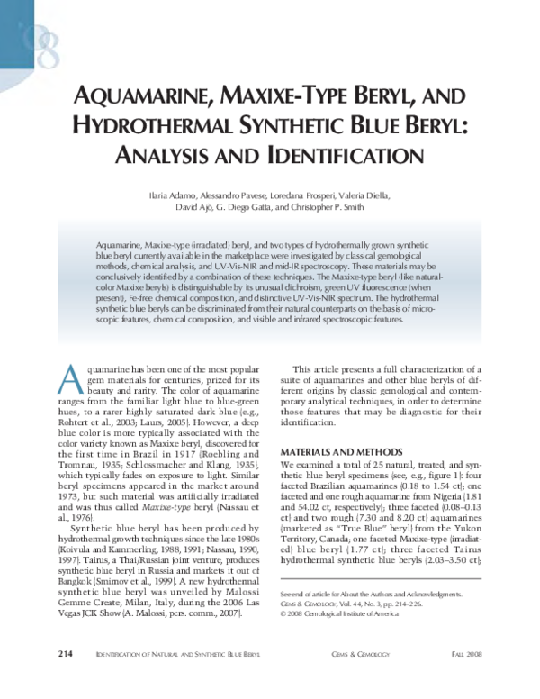 (PDF) Aquamarine, Maxixe-Type Beryl, and Hydrothermal Synthetic Blue ...