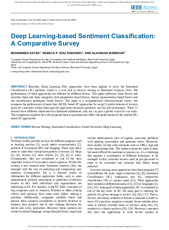 (PDF) Deep Learning-based Sentiment Classification: A Comparative Survey