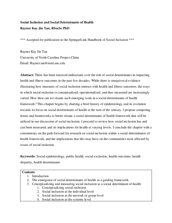 (PDF) Social Inclusion and Social Determinants of Health