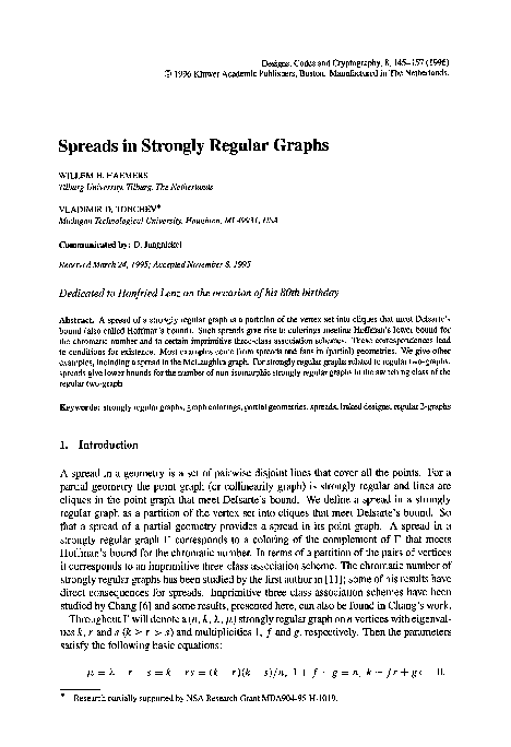 (PDF) Spreads in strongly regular graphs