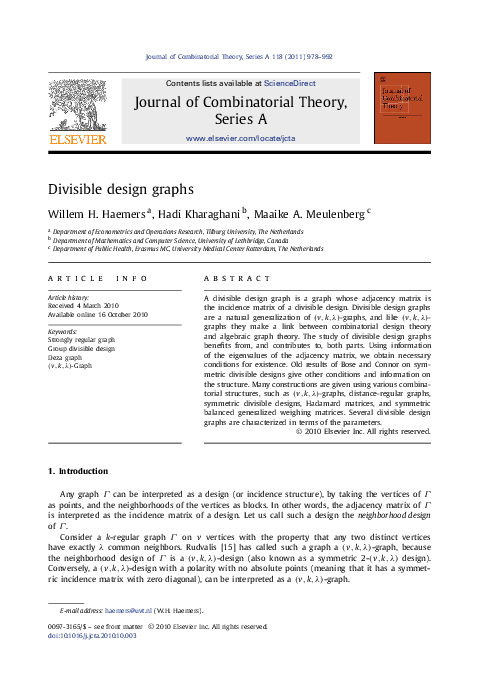(PDF) Divisible Design Graphs
