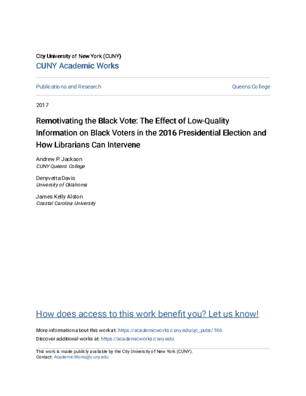 (PDF) Remotivating the Black Vote: The Effect of Low-Quality ...