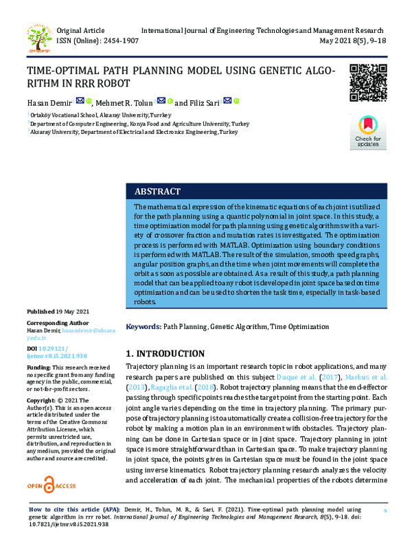 Pdf Time Optimal Path Planning Model Using Genetic Algo Rithm In Rrr Robot