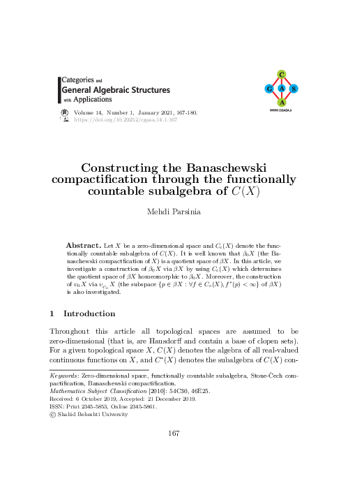 (PDF) Constructing the Banaschewski compactification through the functionally countable ...