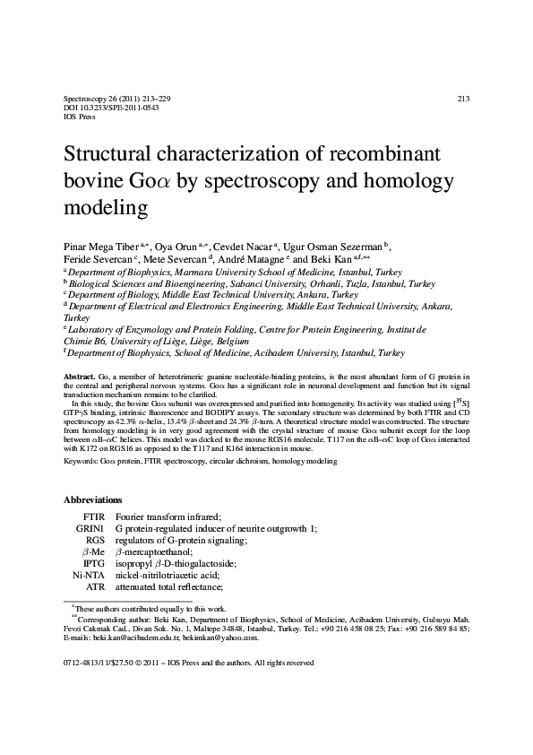 (PDF) Structural characterization of recombinant bovine Go α by spectroscopy and homology ...