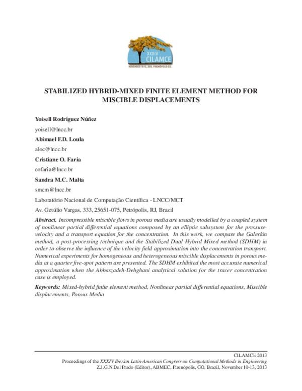 (PDF) Stabilized Hybrid-Mixed Finite Element Method for Miscible Displacements