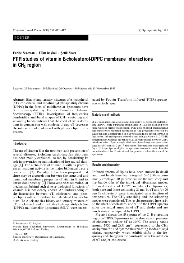 (PDF) FTIR studies of vitamin E-cholesterol-DPPC membrane interactions ...
