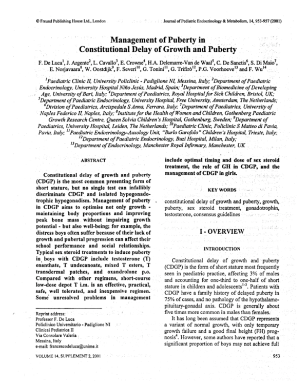 (PDF) Management of puberty in constitutional delay of growth and puberty