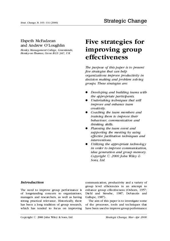 (PDF) Five strategies for improving group effectiveness